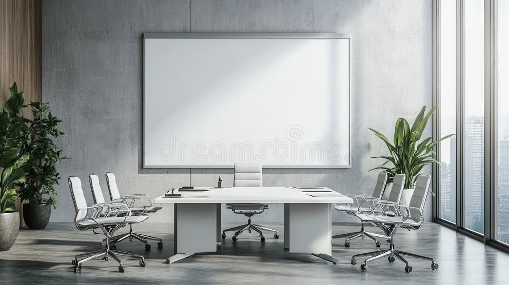 Modern Office Setup with Empty Whiteboard for Presentations in Sleek ...