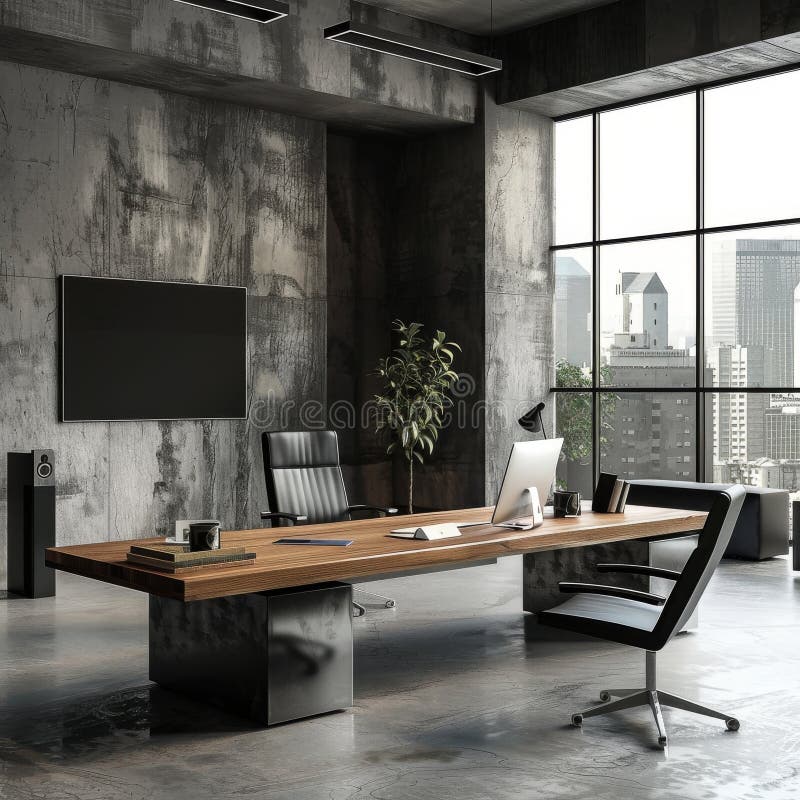 Modern Office Setup Featuring Ample Space for Messaging. Stock ...