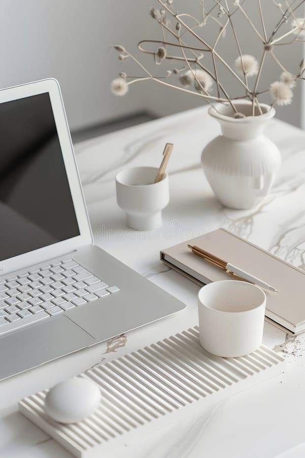 Minimalist Workspace with Laptop, Notebook and Coffee Cup Stock Photo ...