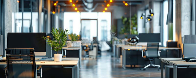 A Modern Office Setup with LED Lighting, Highlighting Clean Lines, High ...