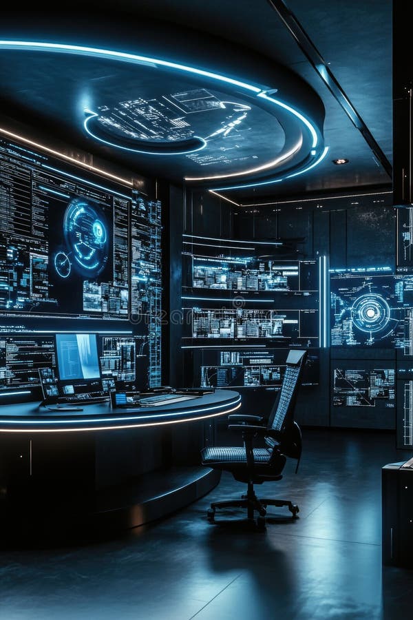 A Modern Office Setup with Multiple Computer Screens and a Desk, Ideal ...