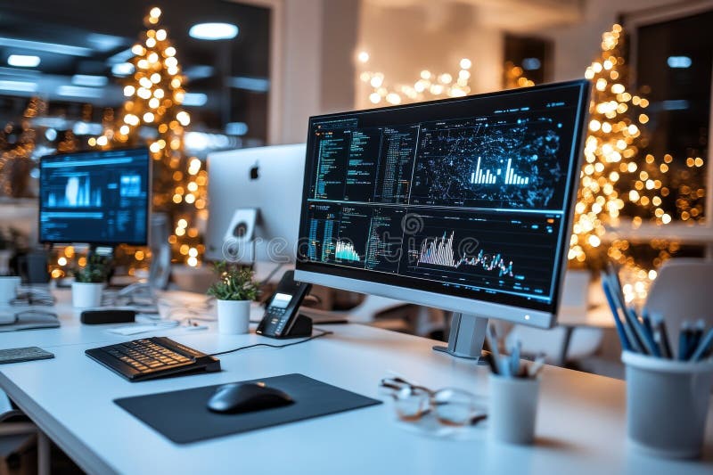 Modern Office Showing Christmas Spirit with Analytics Displayed on ...