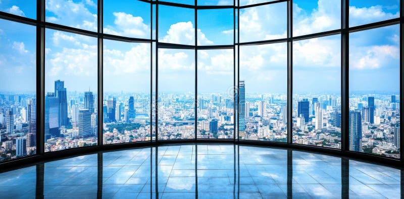 Modern Office Shows City View with Glass Windows, Modern Architecture ...