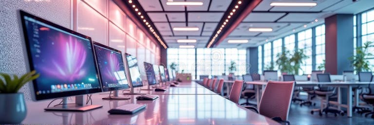 Modern Office with Sleek Design and Computer Workstations in Open ...