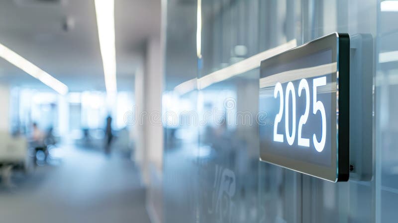 Modern Office with Sleek Digital Clock Counting Down To 2025, Employees ...