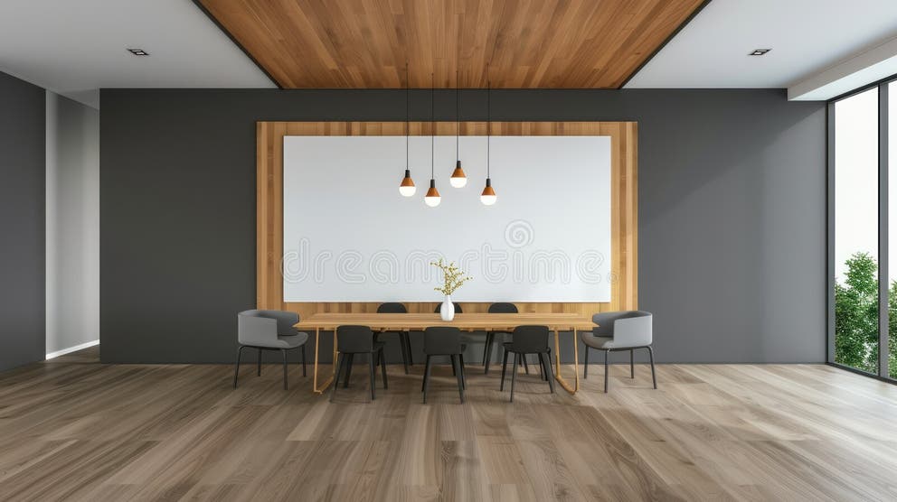 Modern Office Space with Board and Projection Screen, Illuminated by ...