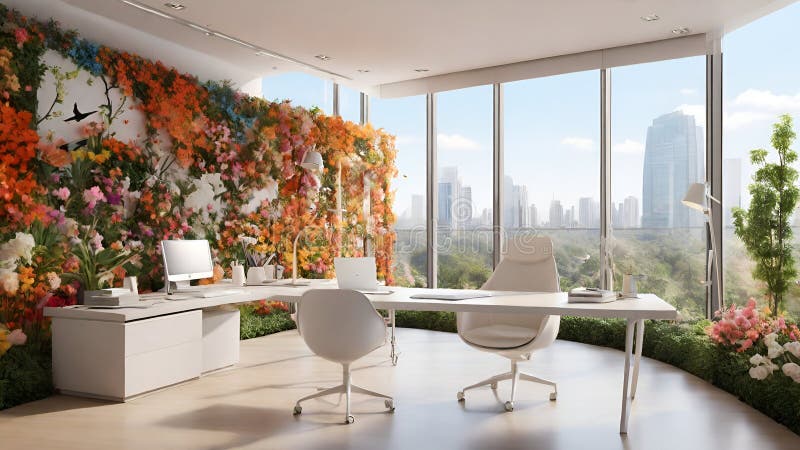 Modern Office Space with Breathtaking Windows View. Stock Illustration ...