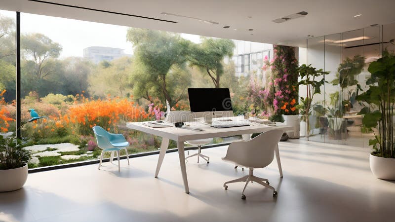 Modern Office Space with Breathtaking Windows View. Stock Illustration ...