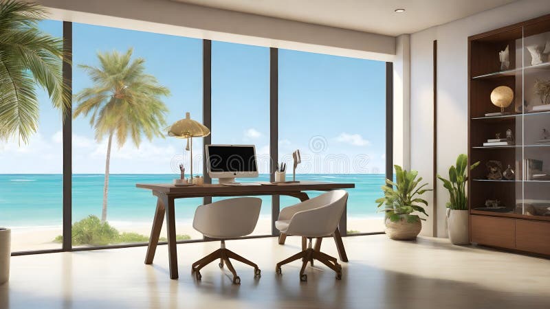 Modern Office Space with Breathtaking Windows View. Stock Illustration ...
