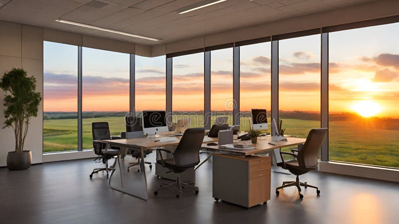 Modern Office Space with Breathtaking Windows View. Stock Illustration ...