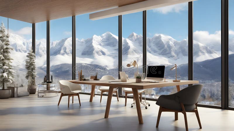Modern Office Space with Breathtaking Windows View. Stock Illustration ...