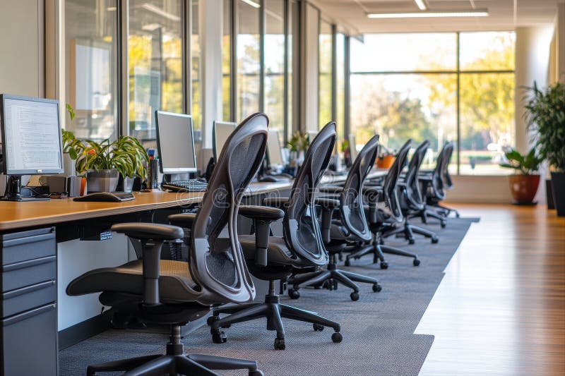 Ai Generated Modern Office Space Multiple Workstations Ergonomic Chairs Stock Photos - Free ...