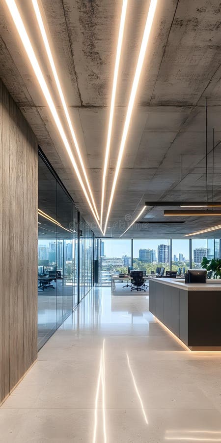 Modern Office Space with Bright Corridor Stock Illustration ...