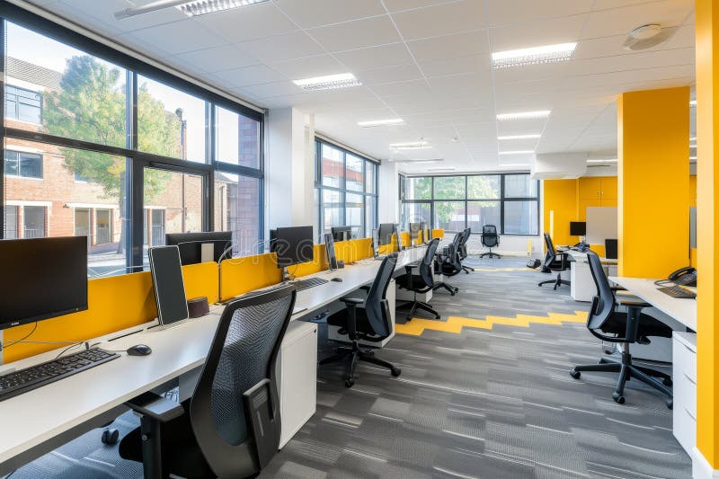 Modern Office Space with Bright Interiors and Fully Equipped Desks for ...