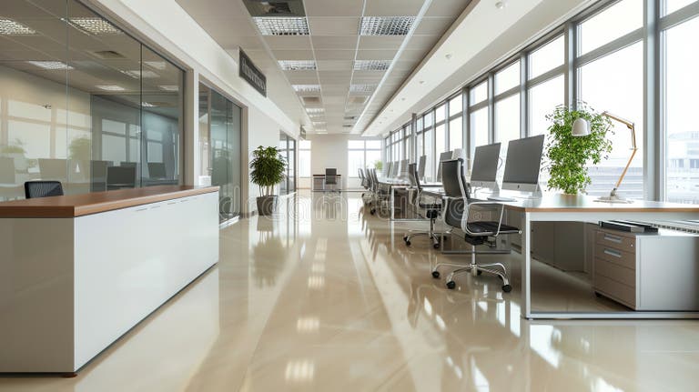 Modern Office Space with Bustling Cityscape View Stock Image - Image of ...