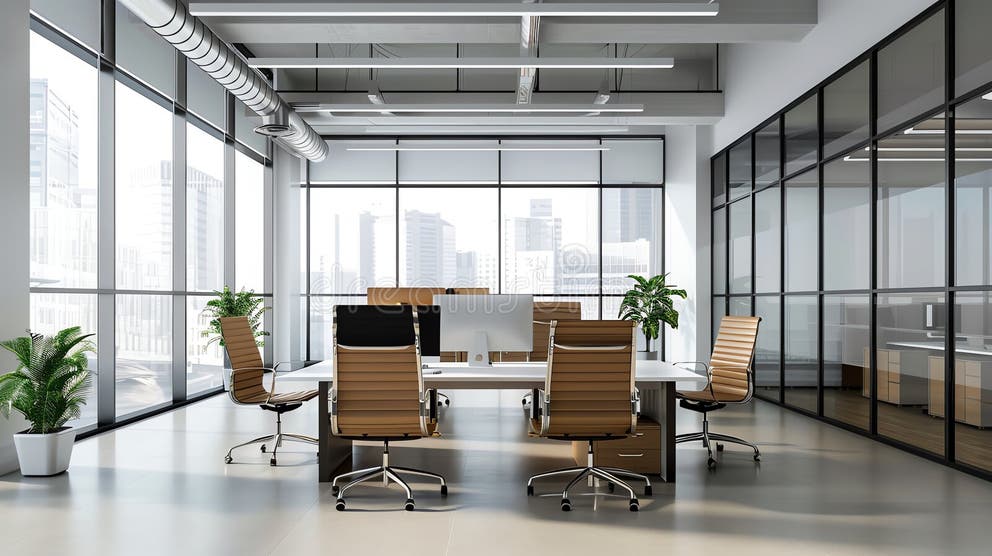 Modern Office Space with Bustling Cityscape View Stock Photo - Image of ...