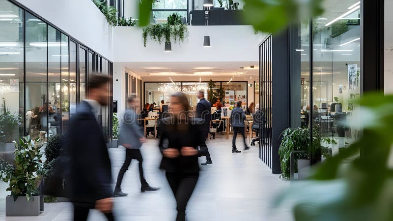 Modern Office Space Bustling with Professionals Amidst Greenery and ...