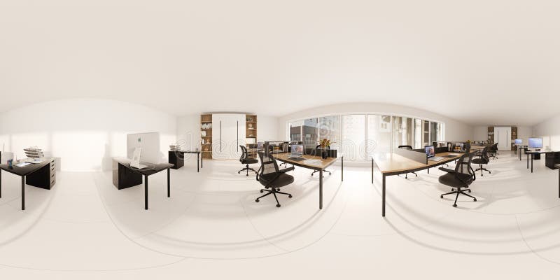 Modern Office Space Captured in a 360-degree Panoramic View at Daytime ...