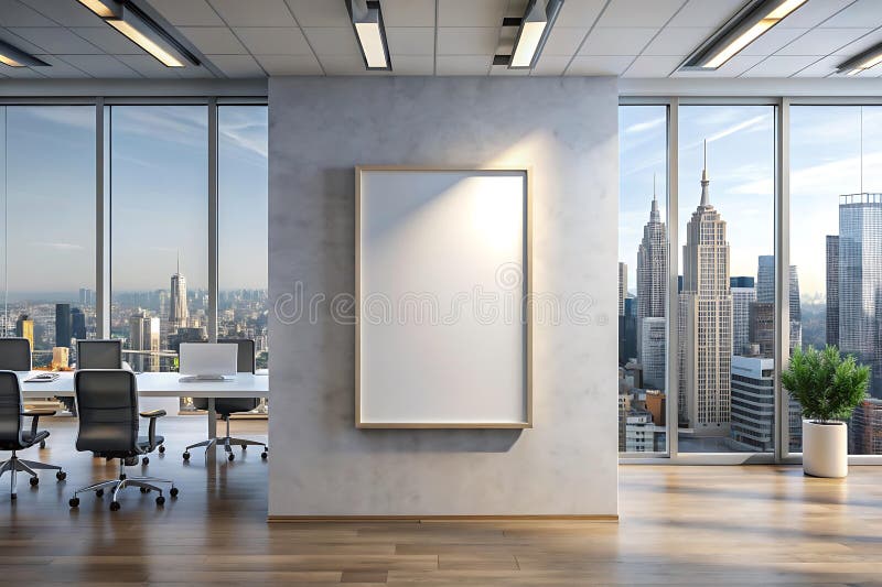 Modern Office Space with City View and Blank Canvas for Your Ideas ...
