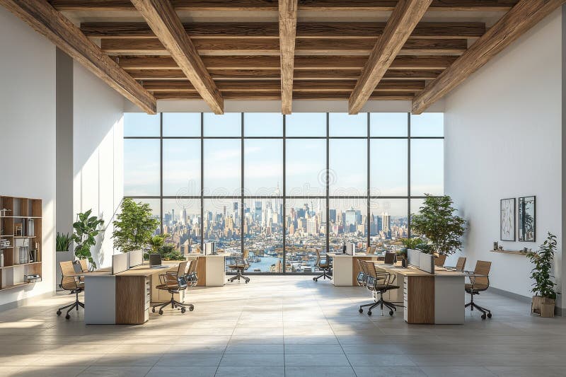 Modern Office Space with City View Urban Setting Interior Design Bright ...