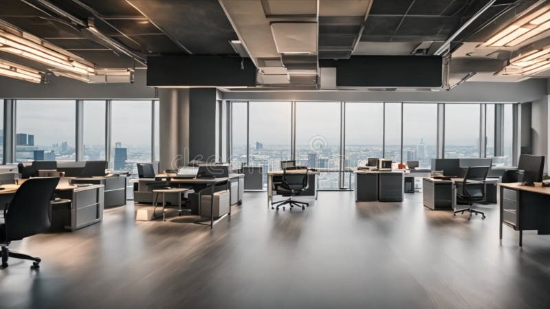 Modern Office Space with Cityscape View Stock Footage - Video of office ...