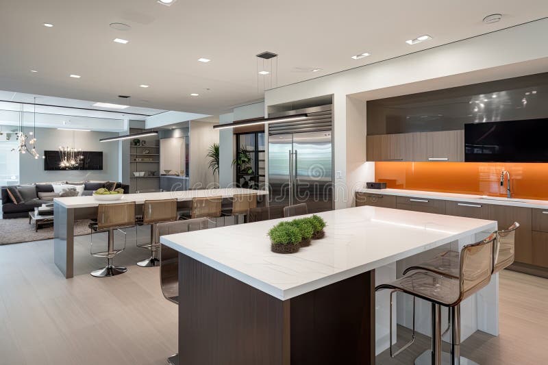 Modern Office Space with Clean Lines, Open Floor Plan, and High-tech ...