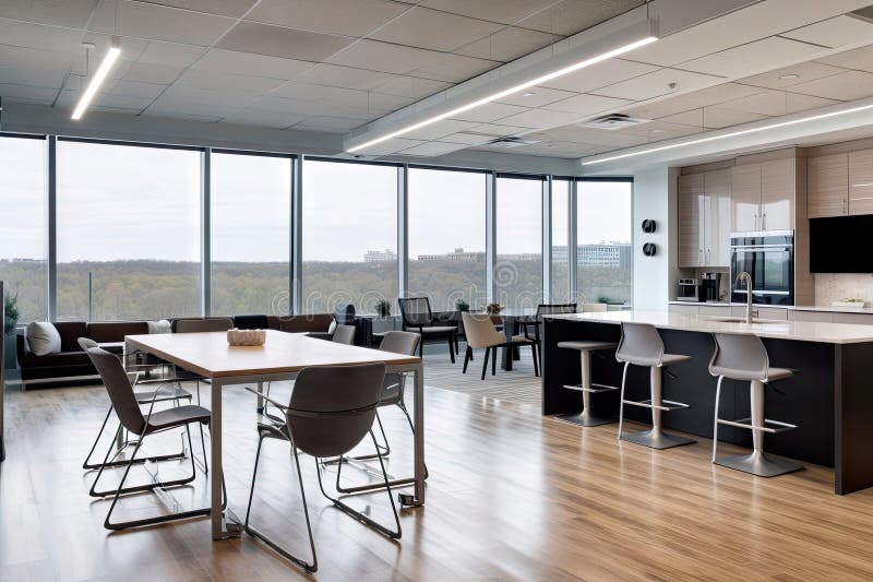 Modern Office Space with Clean Lines, Open Floor Plan, and High-tech ...