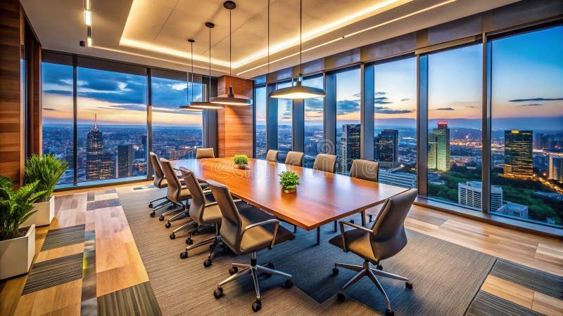 Modern Office Space Collaboration Hub with Panoramic Views and Dedicated Meeting Zones Stock ...