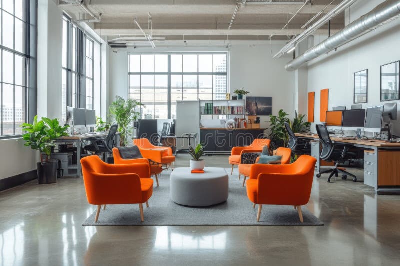 Modern Office Space with Collaborative Workstations and a Comfortable ...