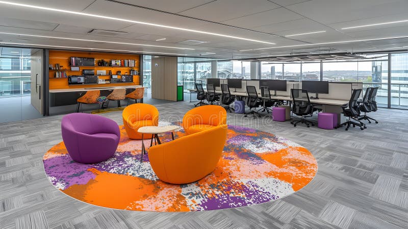 Modern Office Space with Colorful Seating Area Stock Photo - Image of ...