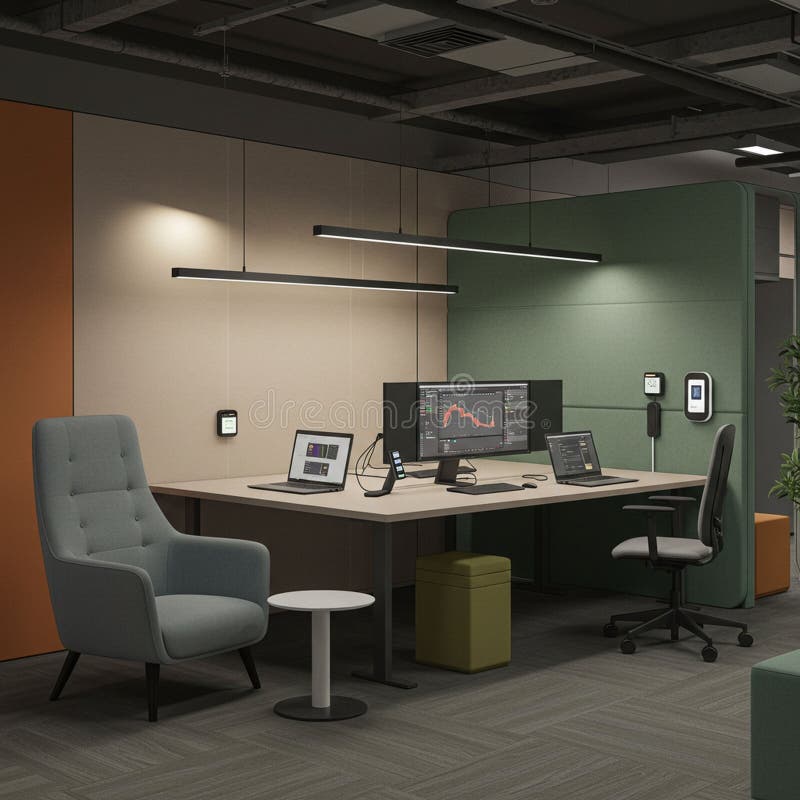 Modern Office Space with a Corner Workstation Featuring a Large Desk ...