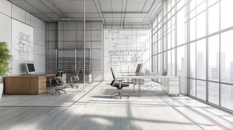 Modern Office Space. Creative Sketch Stock Illustration - Illustration ...