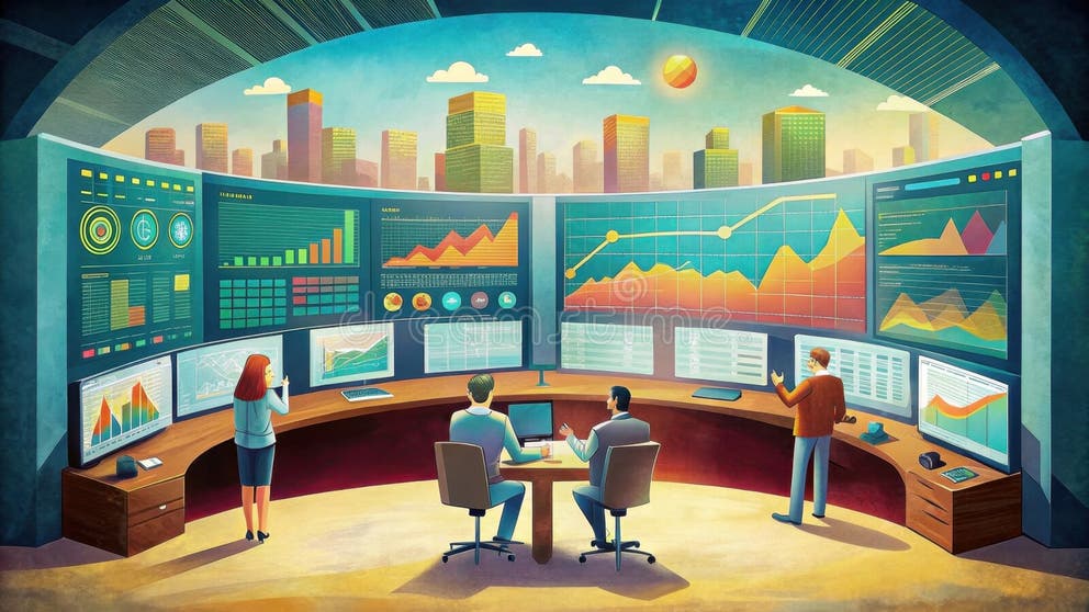 Modern Office Space with Data Analytics and Digital Screens Stock Photo ...