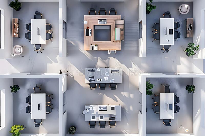Modern Office Space Design, an Aerial View of Efficient Workstations ...