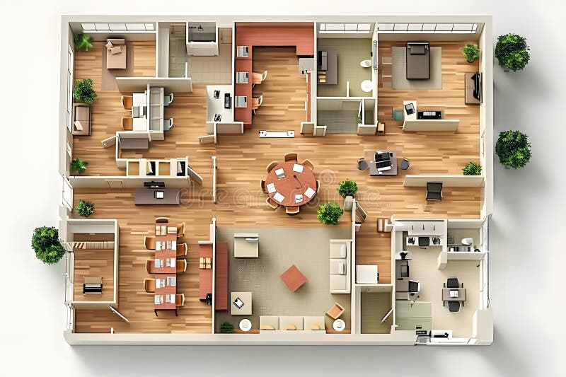 Modern Office Space Design, Floor Plan with Multiple Work Areas ...