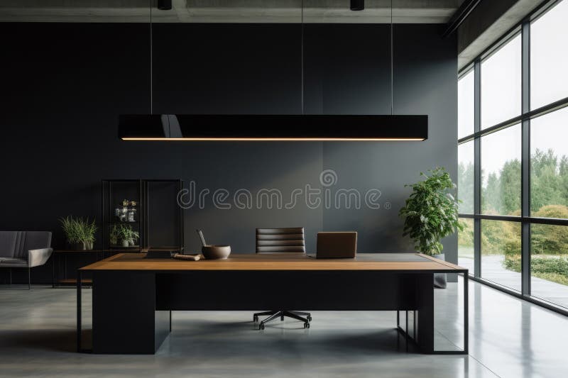 Modern Office Space with Desk and Large Window, Created Using ...