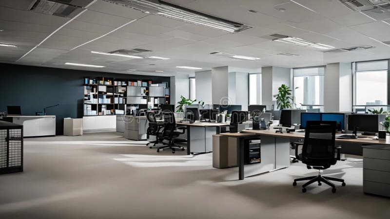 Modern Office Space with Desks and Computers Stock Footage - Video of ...