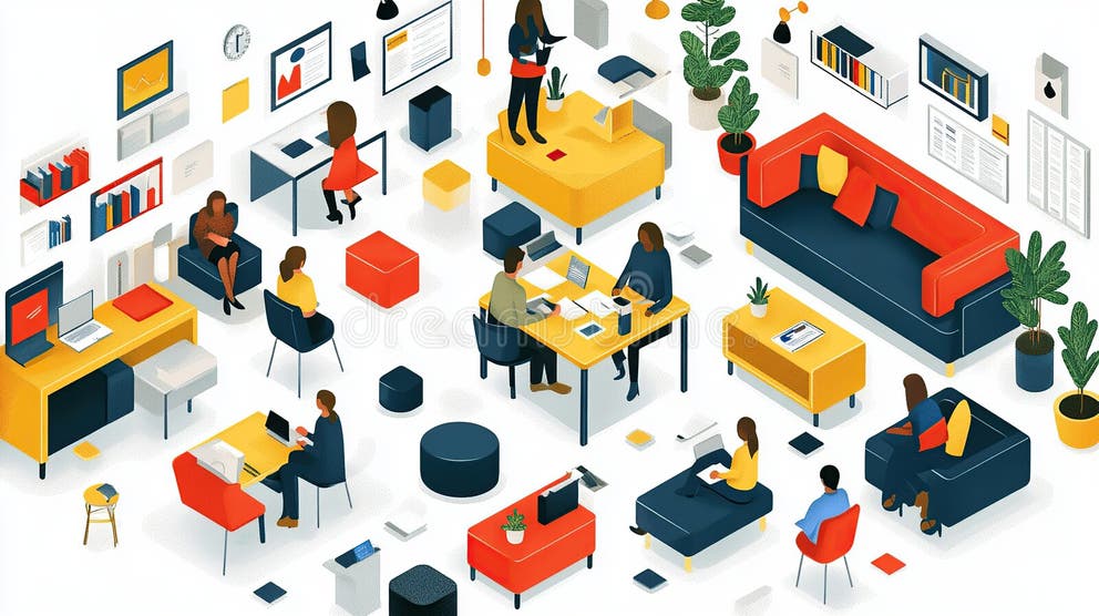 Modern Office Space with Diverse Employees Engaged in Collaborative ...