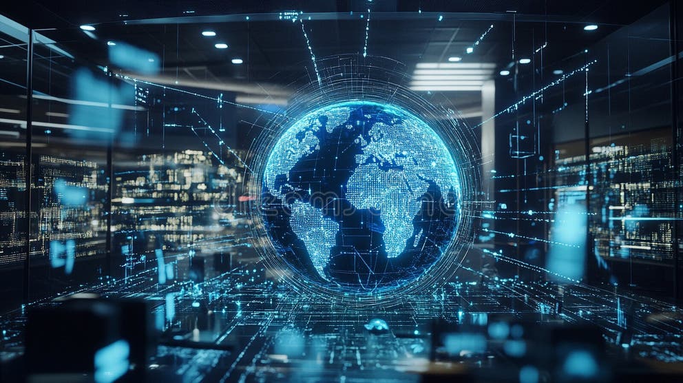 Digital Globe Projection in High-tech Office Environment Showcasing ...