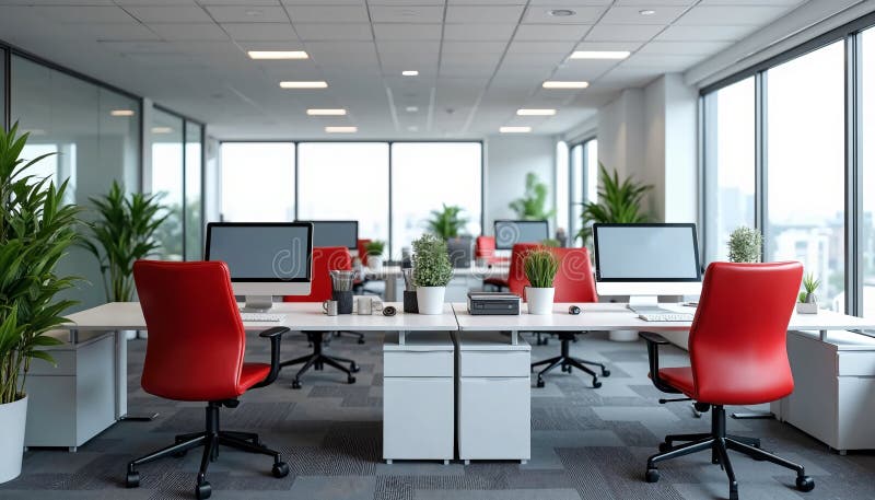 Modern Office Space with Cubicles. Generative AI Stock Illustration ...