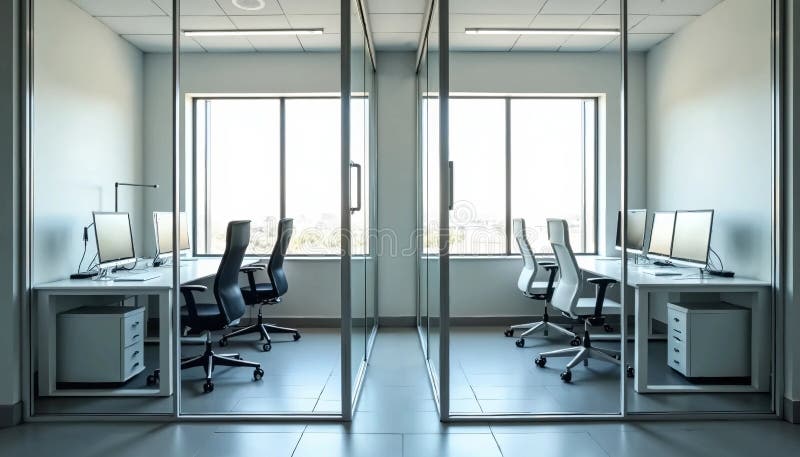 Modern Office Space with Glass Partitions. Generative AI Stock ...
