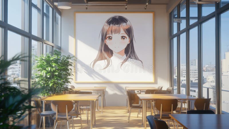 Modern Office Space Featuring a Large Animated Portrait on the Wall ...