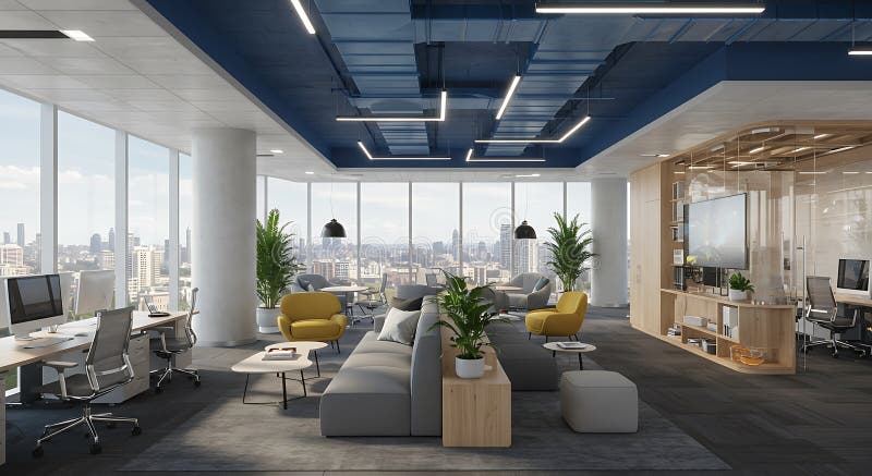 A Modern Office Space Featuring a Large, Open Floor Plan with Glass ...