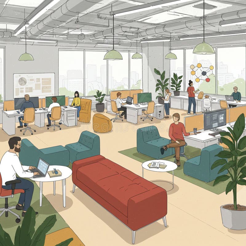 Modern Office Space Featuring an Open-plan Layout with Multiple ...