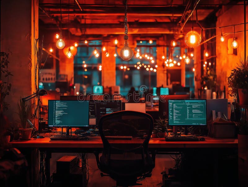 A Modern Office Space Featuring a Row of Computers, Symbolizing ...