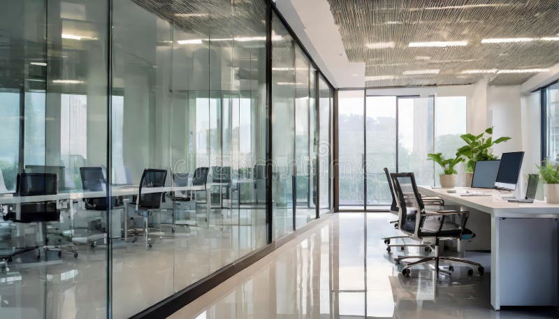 Modern Office Space Featuring a Sleek Glass Wall Partition, Promoting a ...