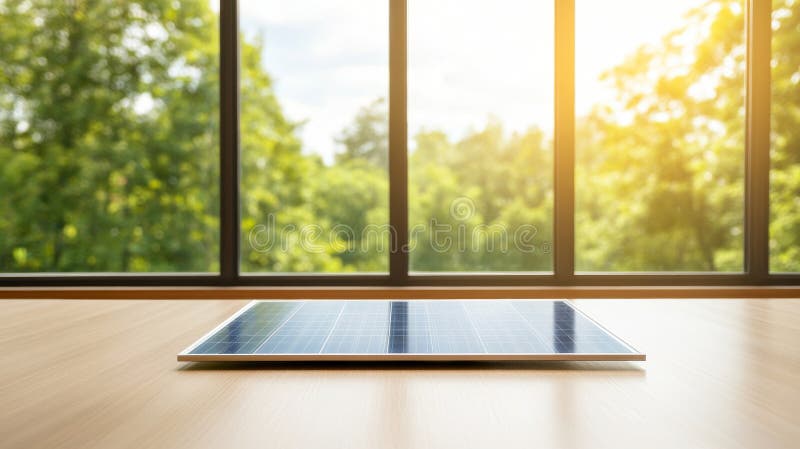 Modern Office Space with Solar Panel on Wooden Desk Near Window Stock ...