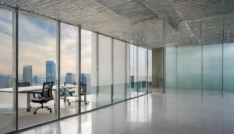 Modern Office Space Featuring a Stylish Glass Wall Partition, Combining ...