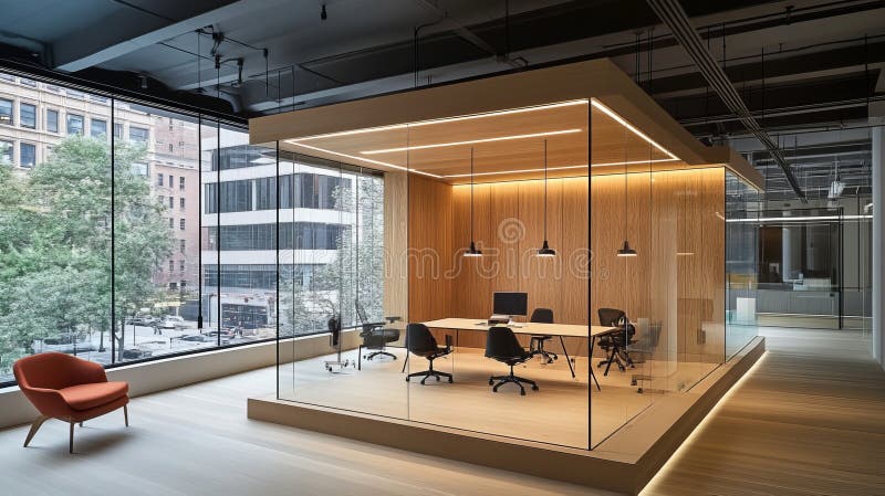 A Modern Office Space Featuring Stylish Interior Glass Enclosure for ...