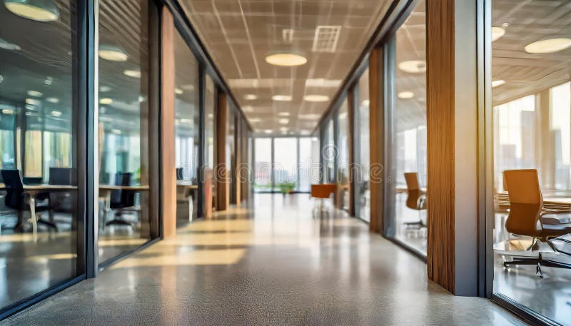 Modern Office Space Featuring a Stylish, Long Corridor with ...